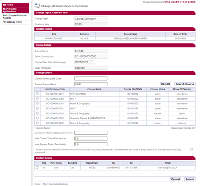 Create a course correction